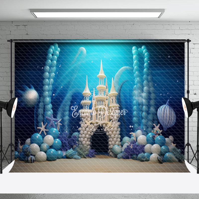 Balloons White Castle Birthday Cake Smash Backdrop - Aperturee