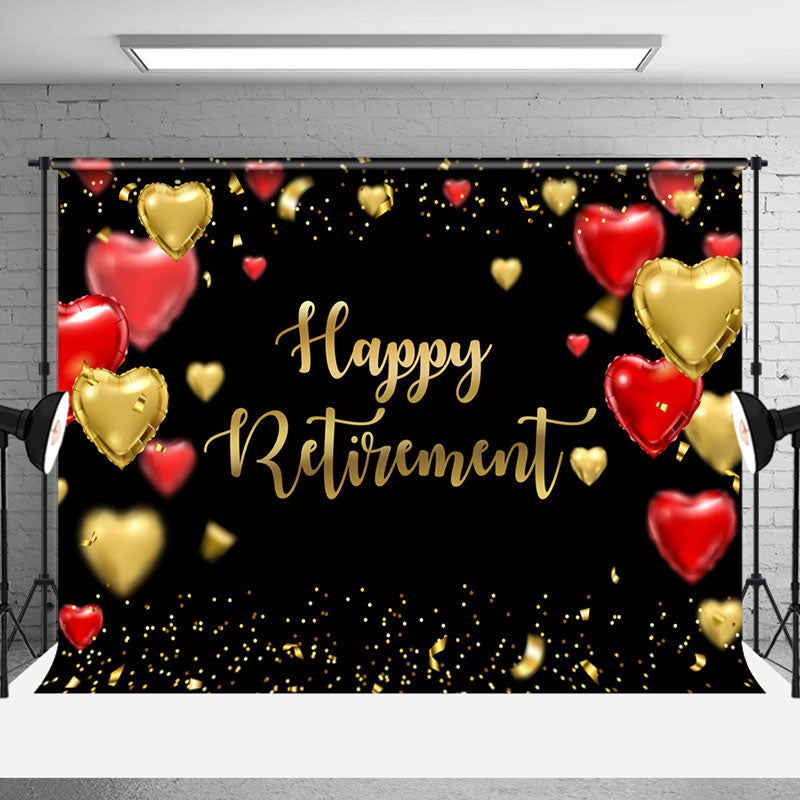 Black Red Gold Balloons Happy Retirement Backdrop - Aperturee
