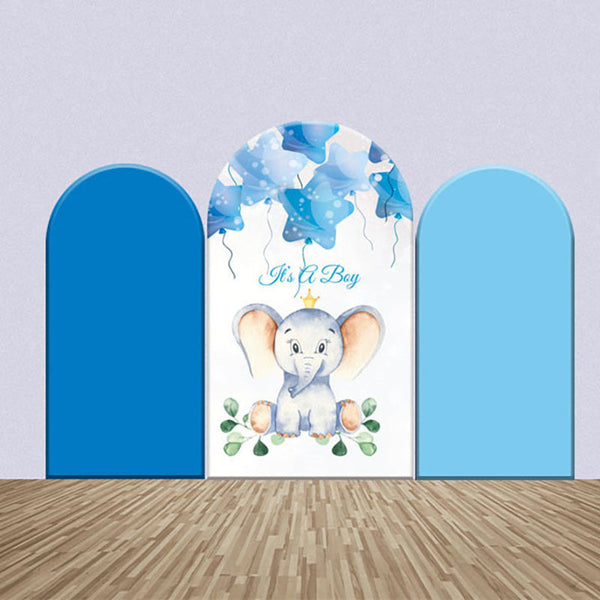 Blue Cute Elephant Boy Baby Shower Arch Backdrop Kit - Aperturee