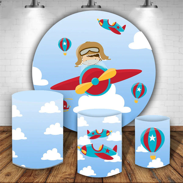 Aperturee Blue Sky Plane Baby Pilot Birthday Backdrop Kit For Boy ...