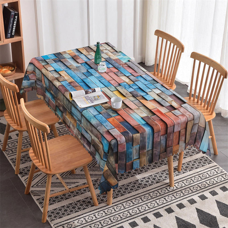 Colorful Brick Wall Vintage Art Rectangle Tablecloth - Aperturee