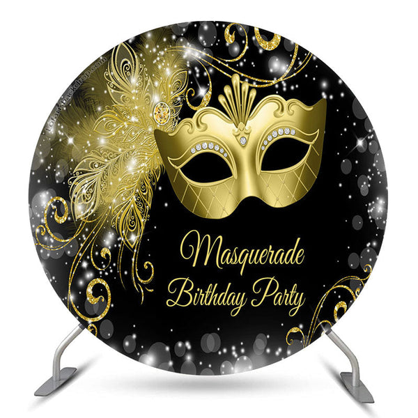 Aperturee Gold Mask Masquerade Birthday Party Round Backdrop | Circle ...