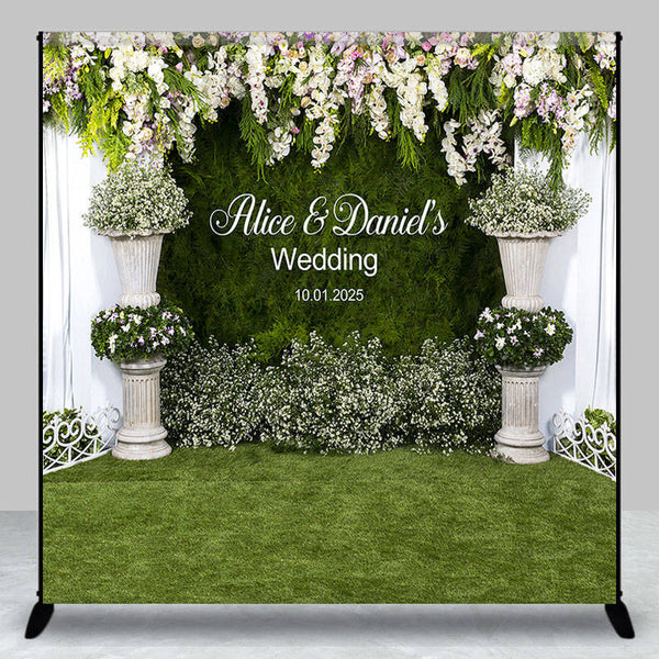 Green Lawn Floral Custom Backdrop For Wedding Party - Aperturee
