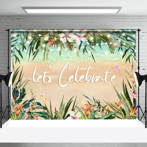 Monstera Sand Beach Floral Celebrate Party Backdrop - Aperturee