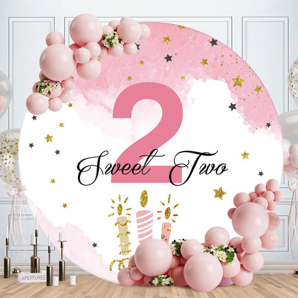 Aperturee Pink 2 Sweet Two Glitter Circle Happy Birthday Backdrop
