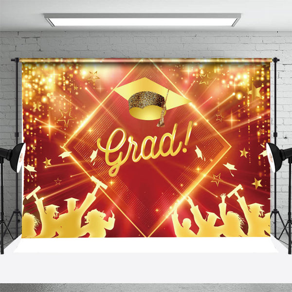 Red Golden Hat Students Bokeh Graduation Backdrop - Aperturee