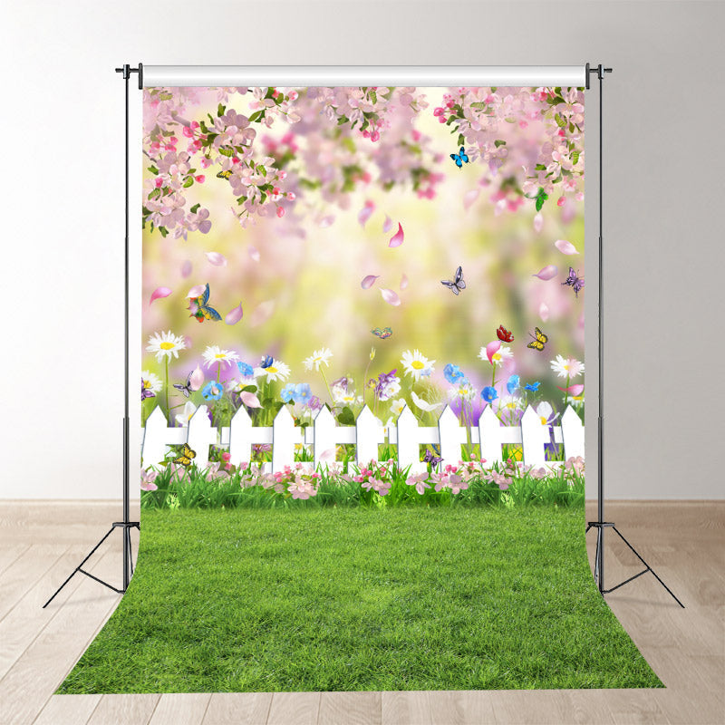 Green Grass Butterfly Floral Spring Photography Backdrop - Aperturee